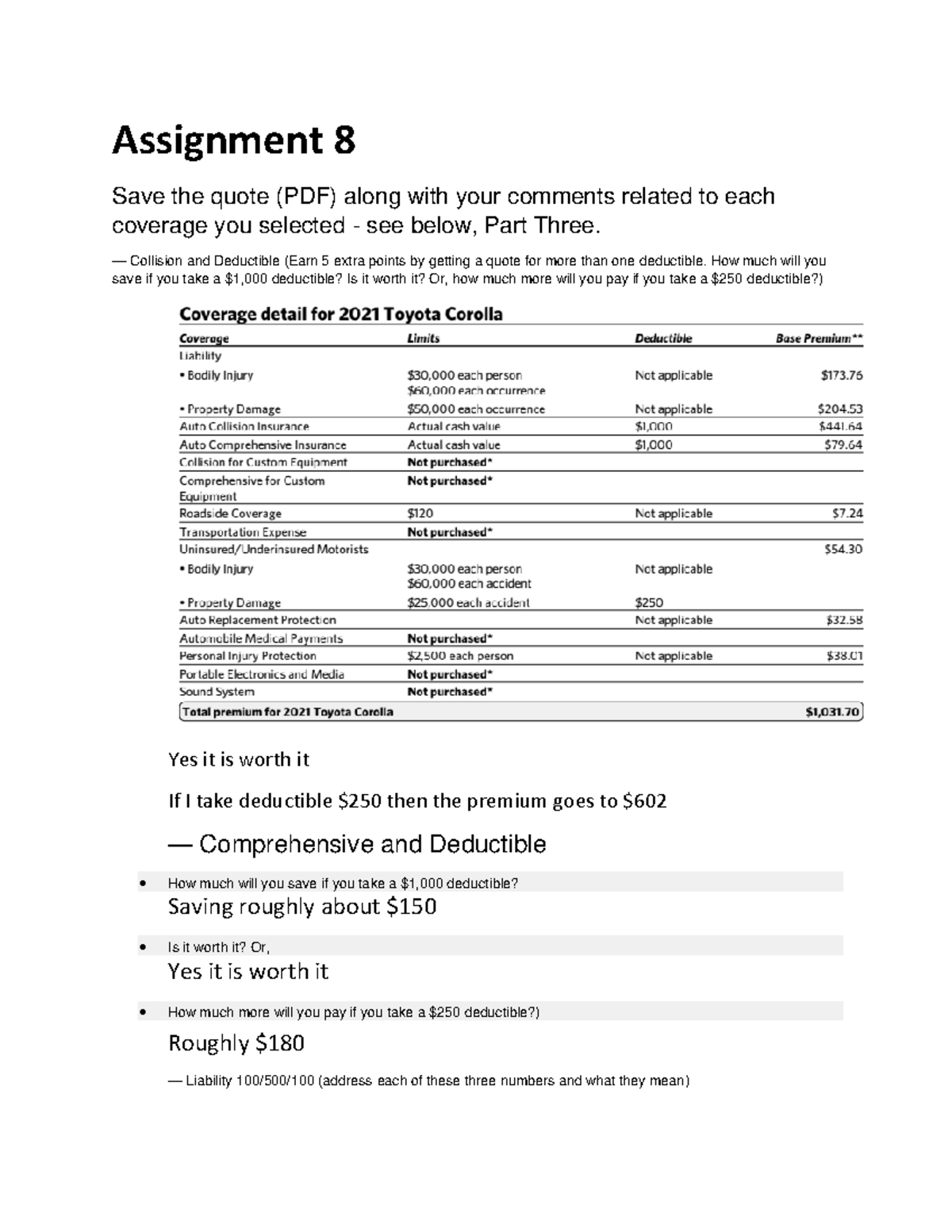 Assignment 8 - nothing - Assignment 8 Save the quote (PDF) along with ...
