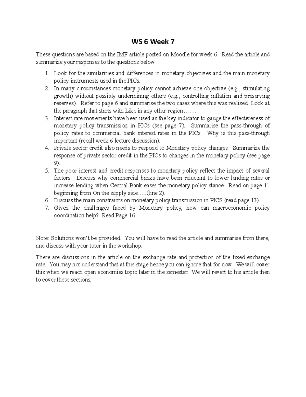 Week 7 Workshop Question - WS 6 Week 7 These questions are based on the ...