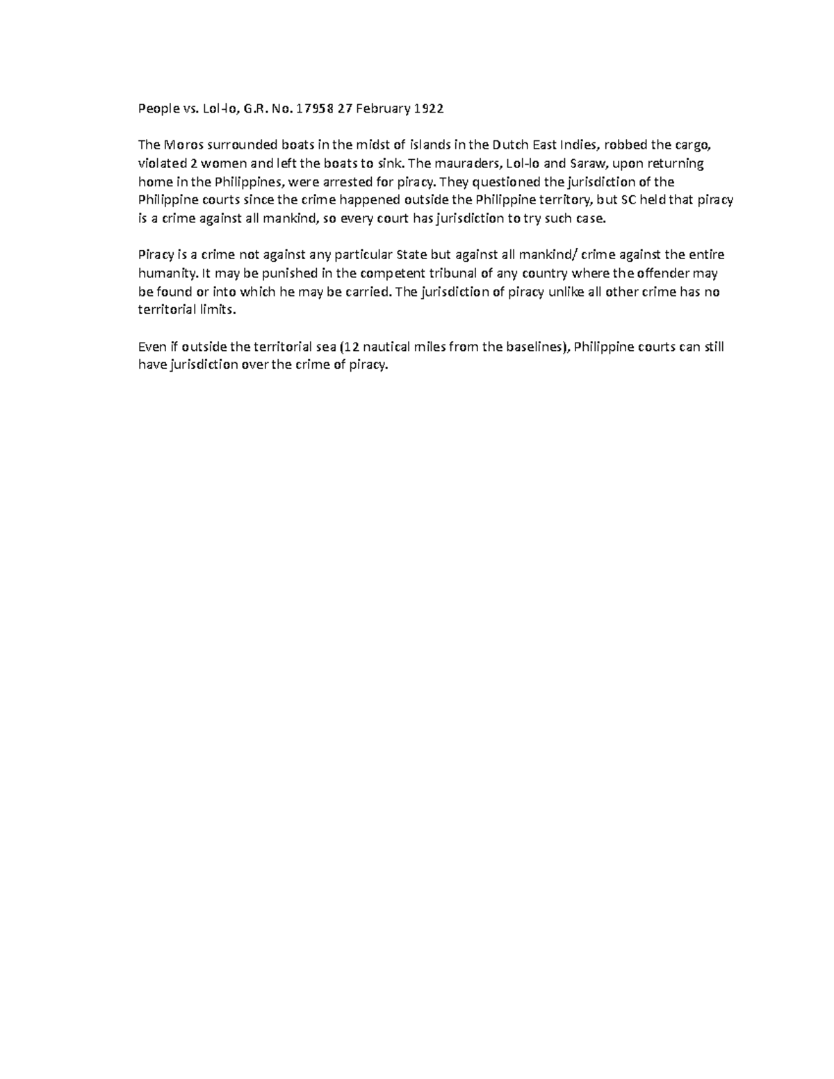 People v. Lolo - Case Digest - People vs. Lol-lo, G. No. 17958 27 ...