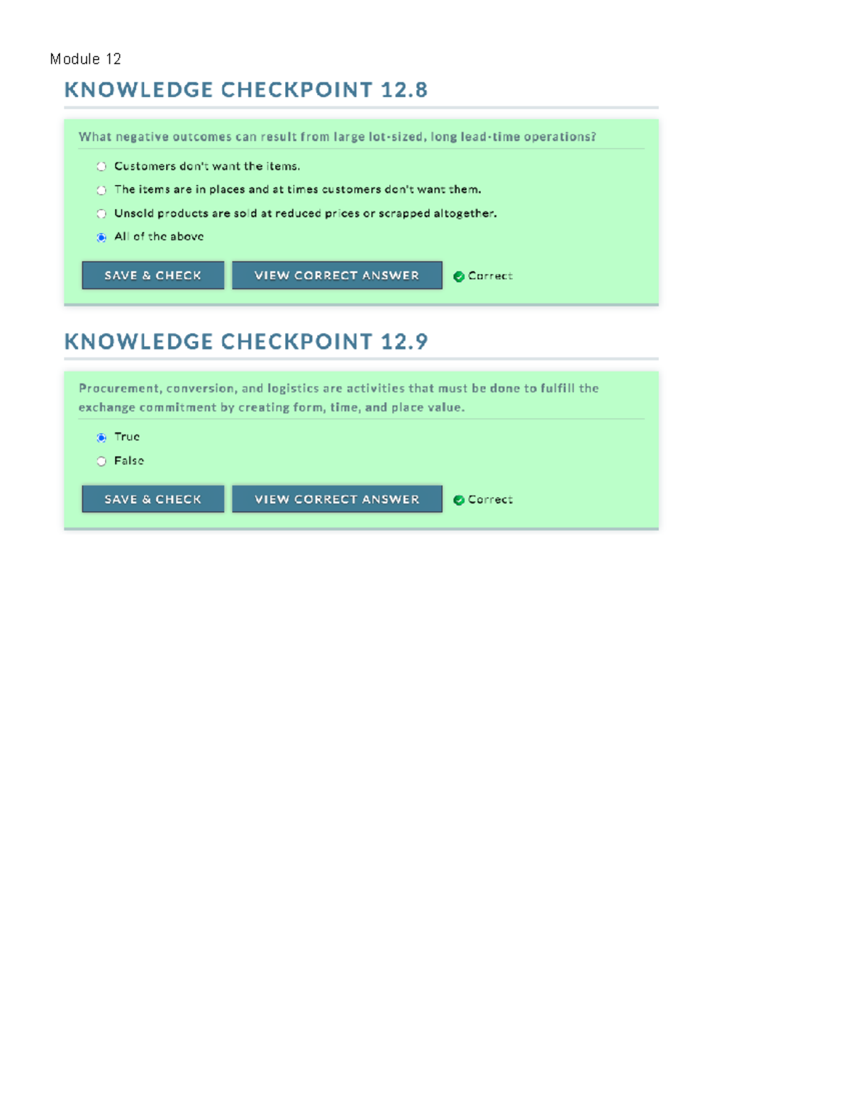 BA331 UNIT 3 Knowledge Checks - Module 12 KNOWLEDGE CHECKPOINT 12 What ...
