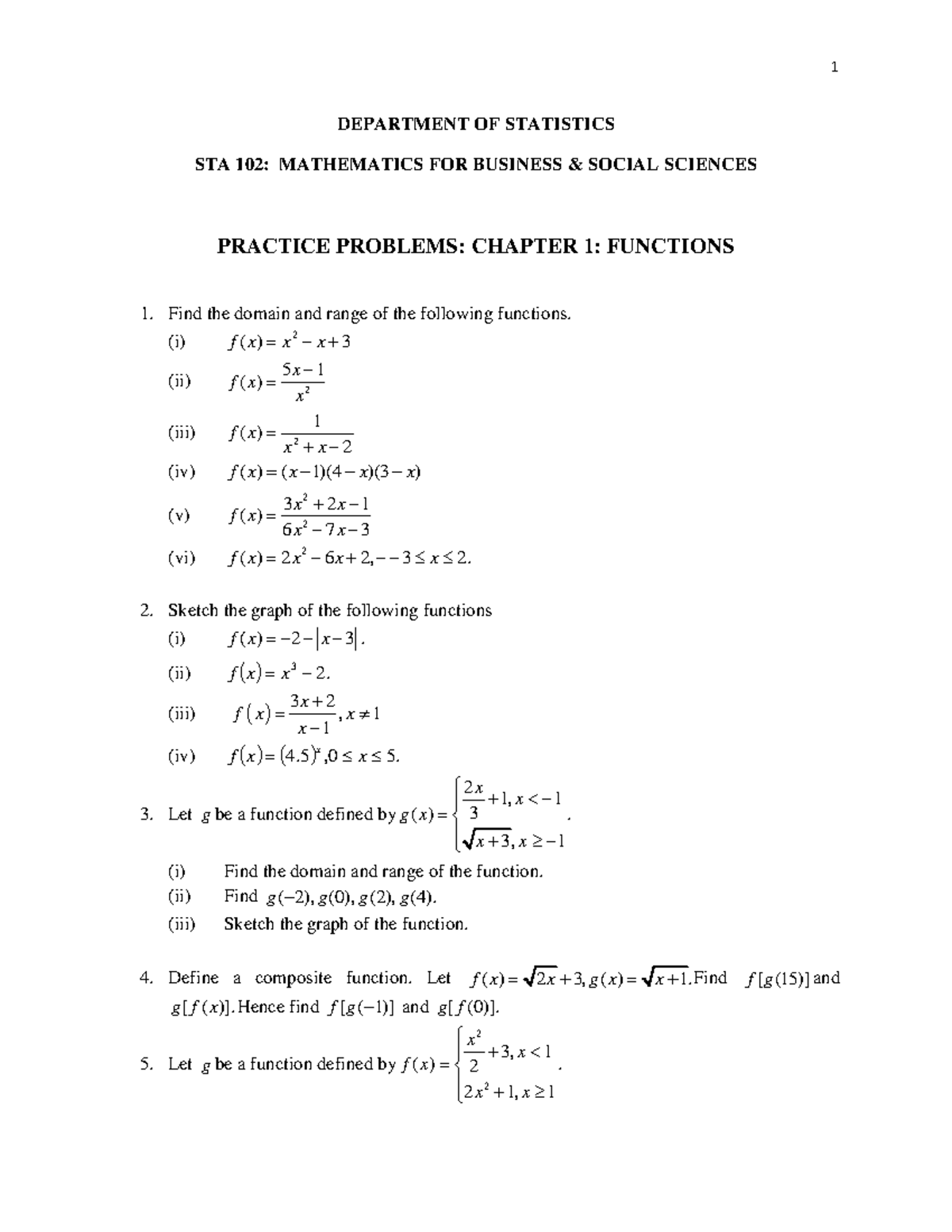 Chapter 1-Practice Problems - 1 DEPARTMENT OF STATISTICS STA 102 ...