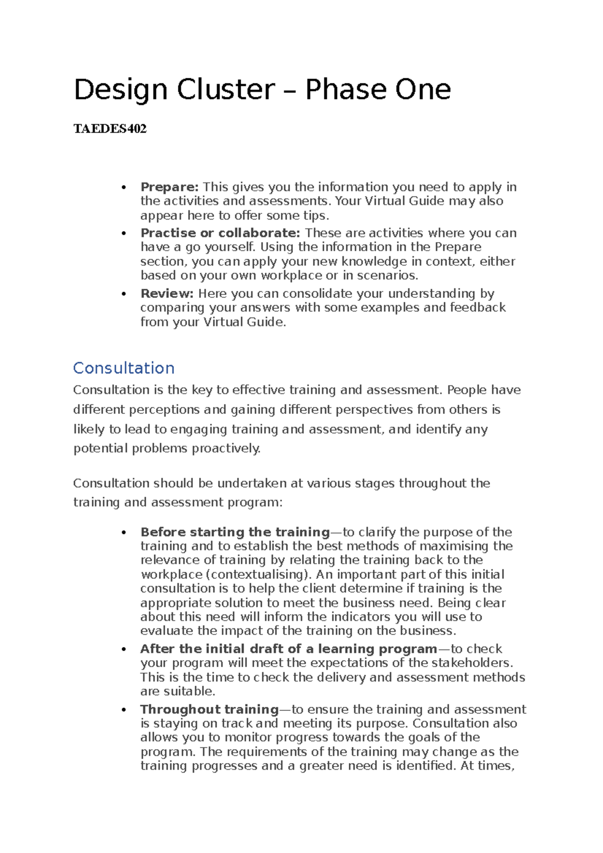 Design Cluster Phase One - Design Cluster – Phase One TAEDES Prepare ...