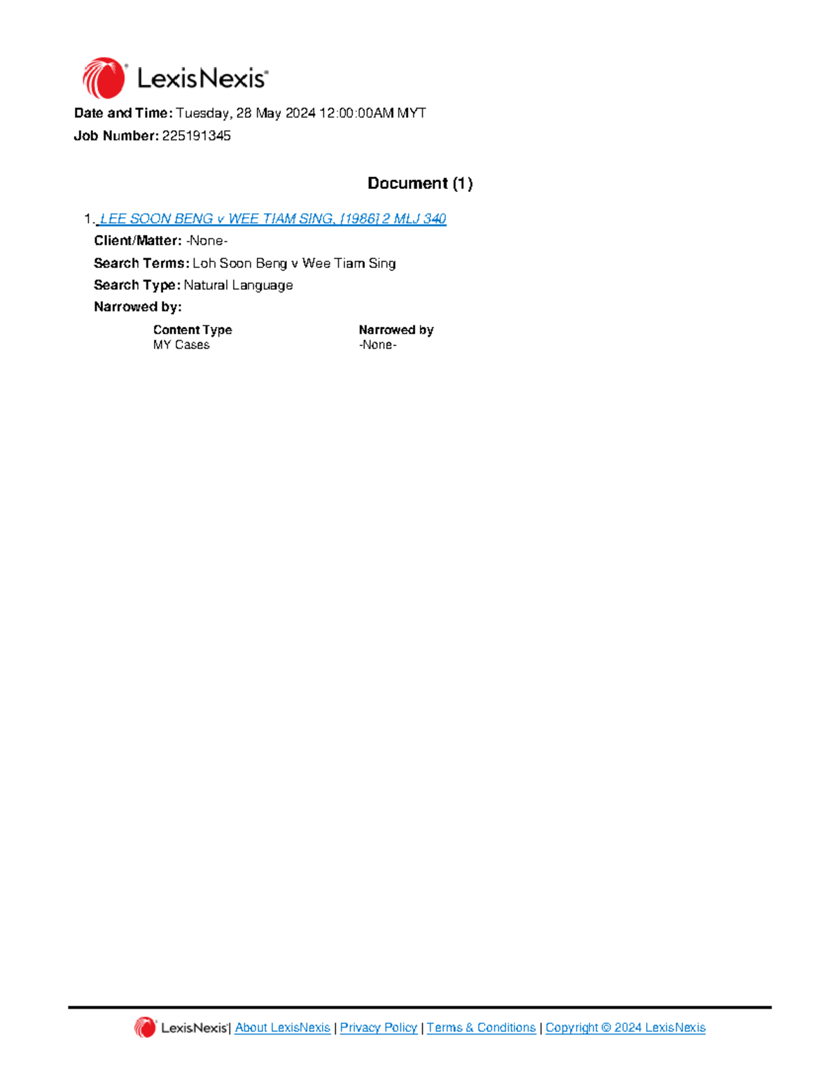 LEE SOON BENG v WEE TIAM SING, [1986] 2 MLJ 340 - | About LexisNexis ...