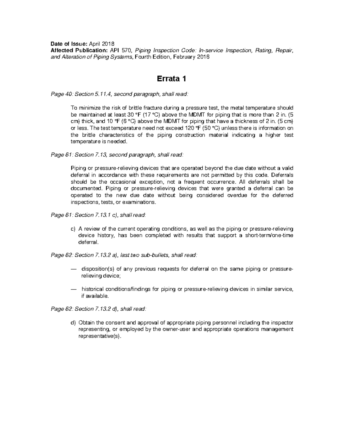 API 570 2018 - dfdsf - Date of Issue: April 2018 Affected Publication ...