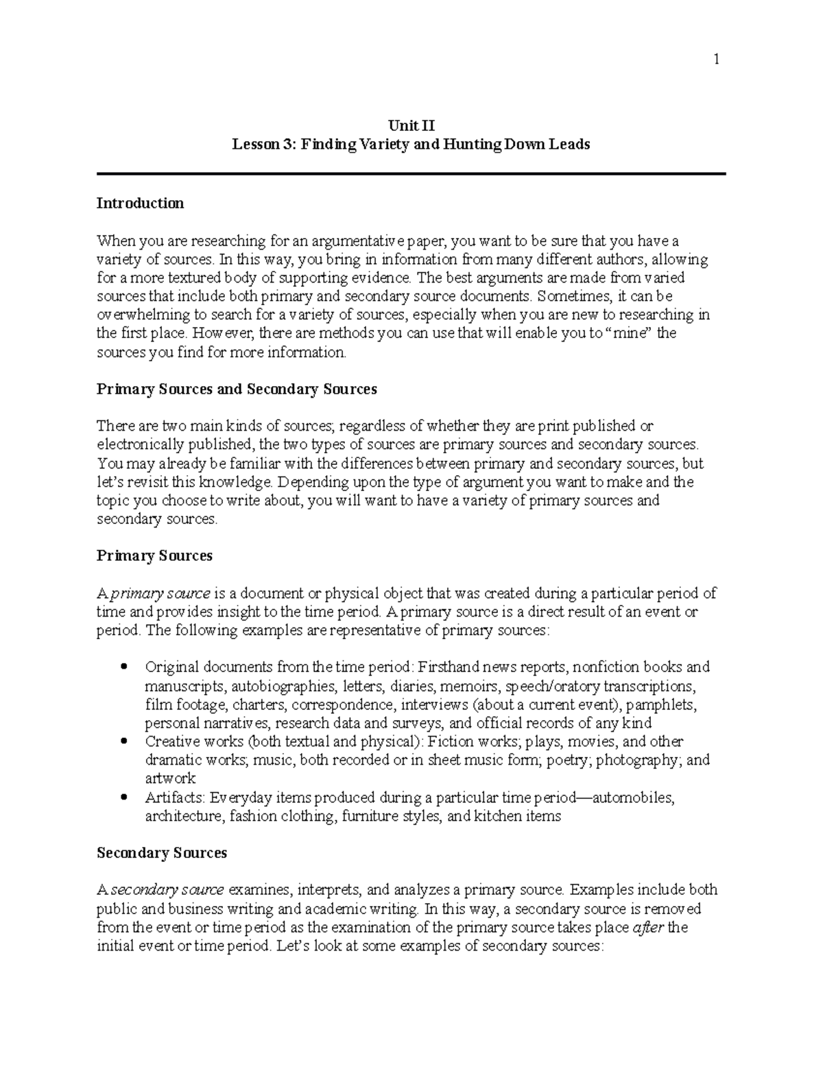 ENG 1101 Unit II Lesson 3 Script - Unit II Lesson 3: Finding Variety ...