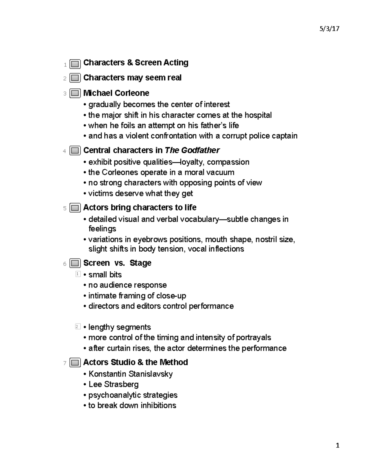 1-notes for characters & screen acting - Characters & Screen Acting ...