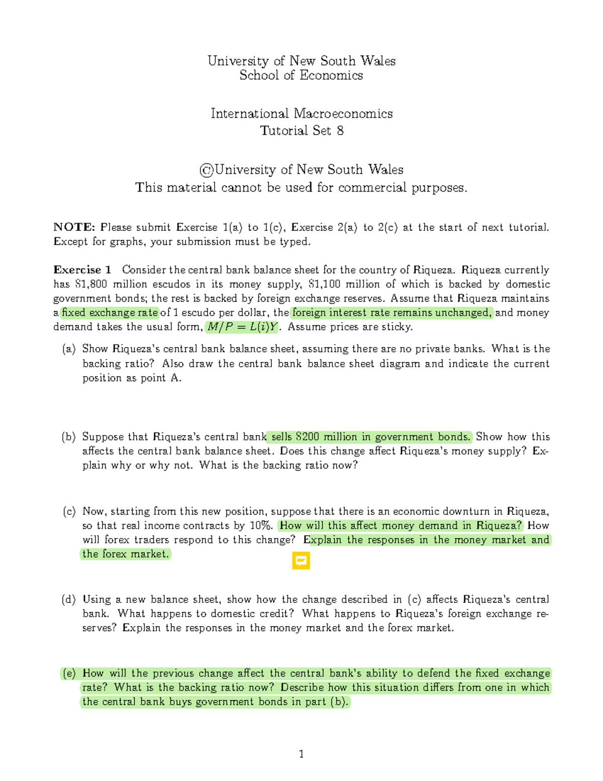 Tutorial set 8 2021 - University of New South Wales School of Economics ...