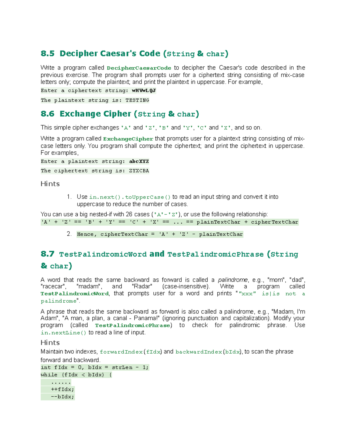 Decipher Code Exchange Cipher Test Palindromic Check Binary Check Hex ...