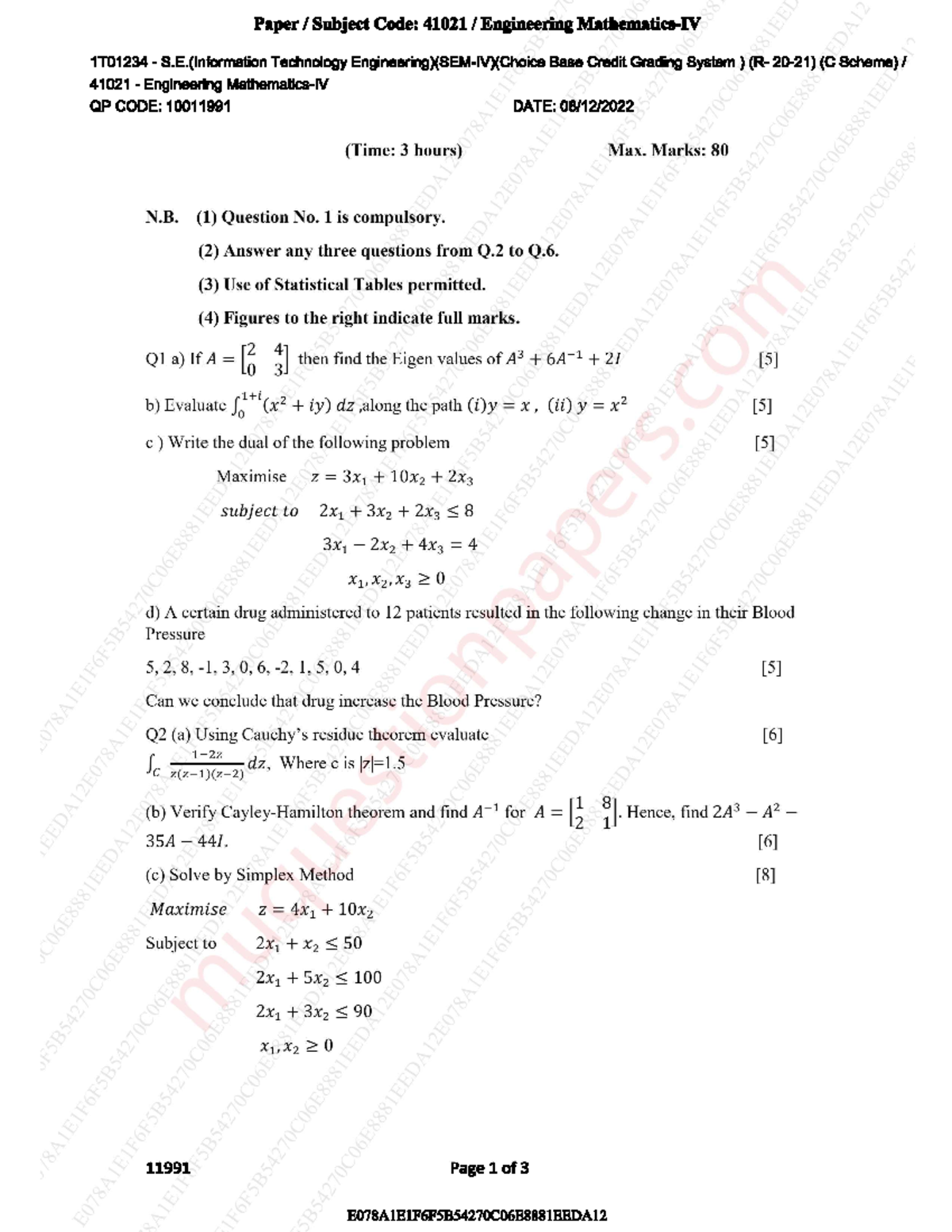 2022 dec - Question Papers - Engineering Mathematics - Studocu