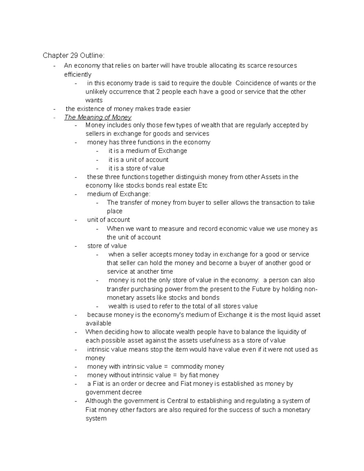 Economics Ch 29 - Chapter 29 Outline: An economy that relies on barter ...