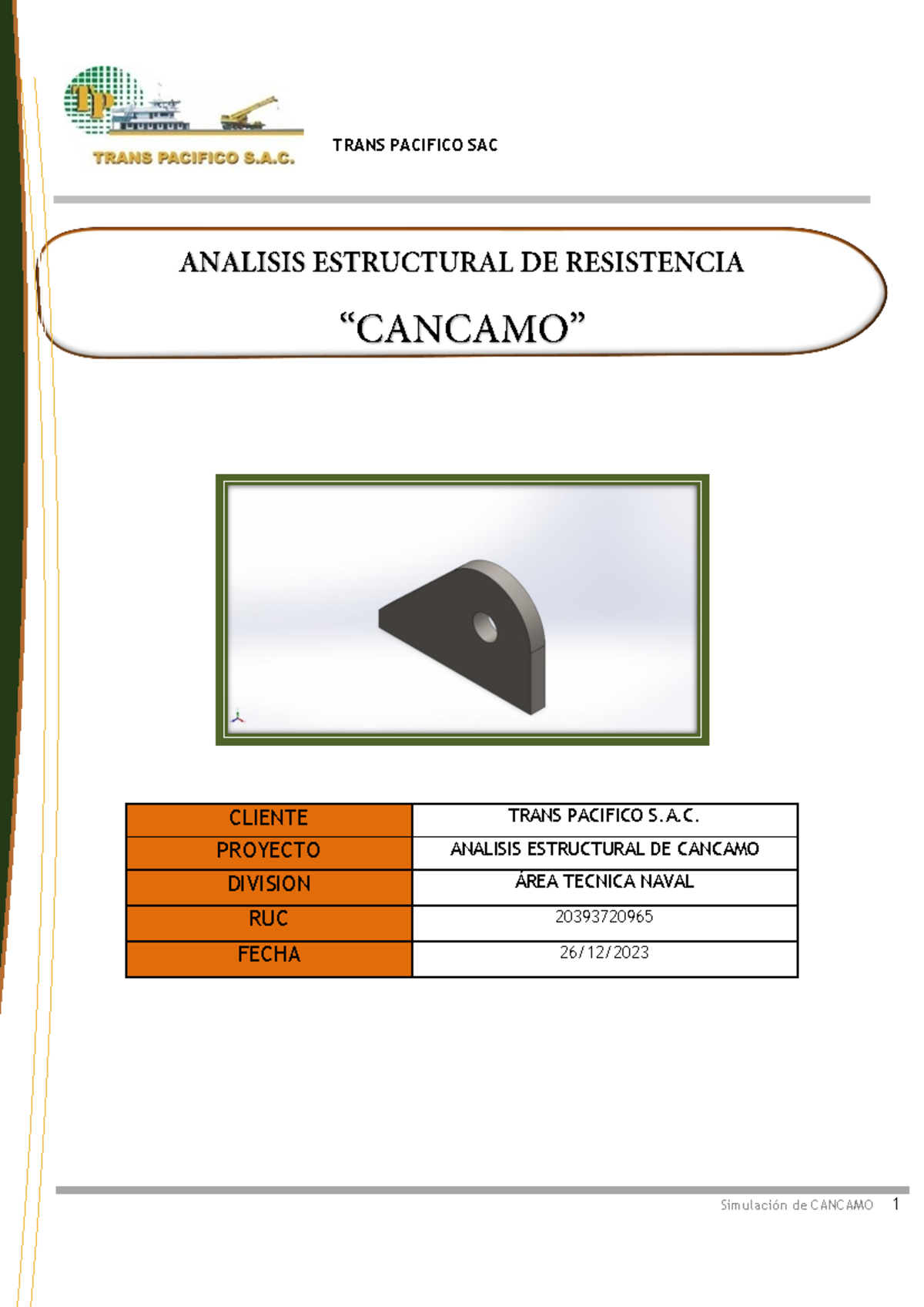 Analisis Estructural Cancamo - TRANS PACIFICO SAC CLIENTE TRANS ...