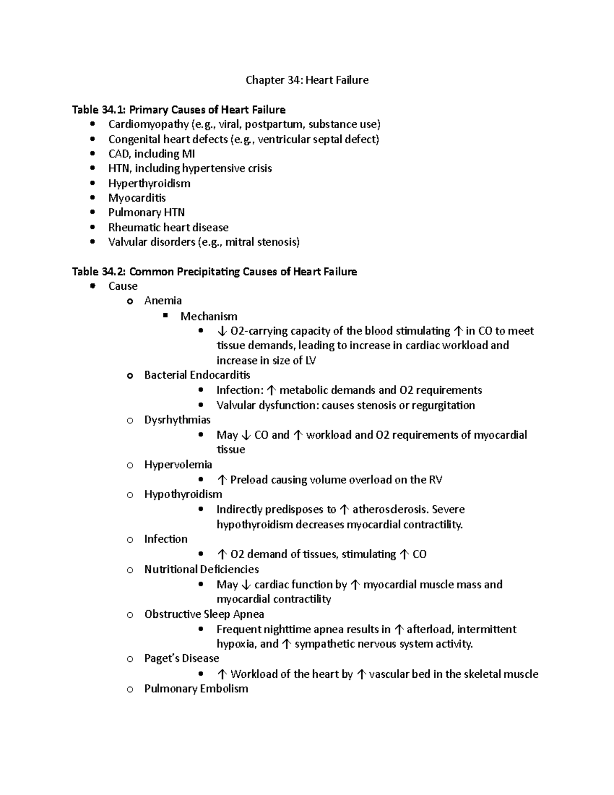 Chapter 34- Heart Failure Exam 2 Chapter Highlights - Chapter 34: Heart ...