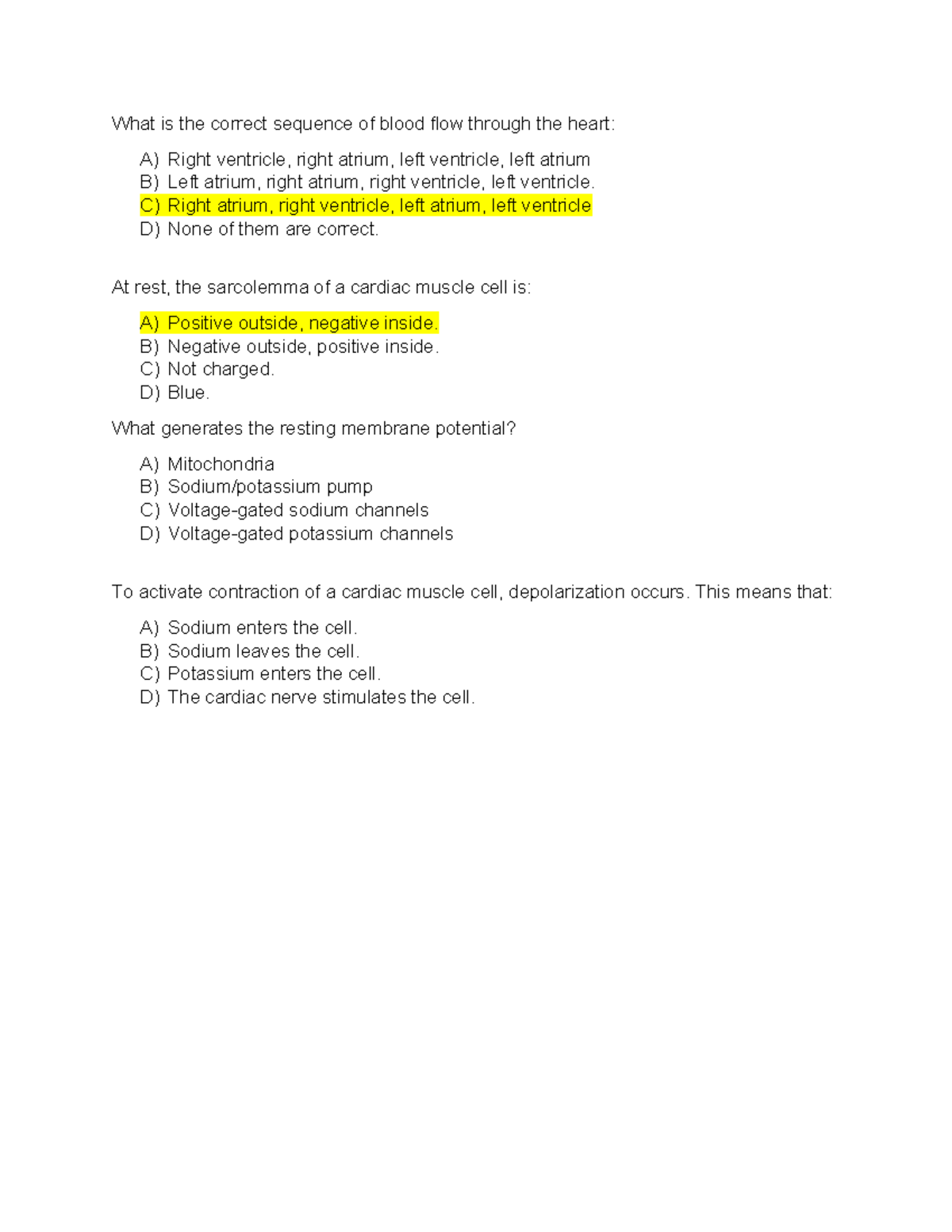 Heart study questions - What is the correct sequence of blood flow ...
