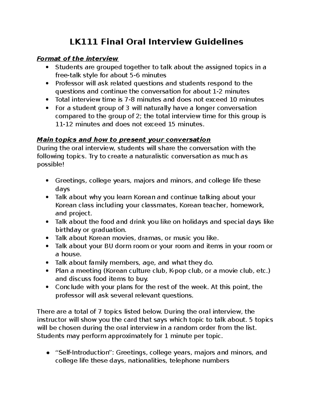 LK111 Final Oral Interview Guidelines B1 - LK111 Final Oral Interview ...