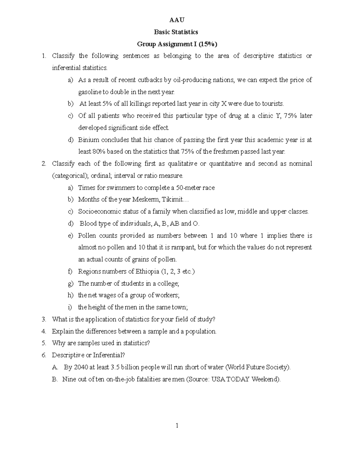 Assignment Basic Statistcs - AAU Basic Statistics Group Assignment I ...