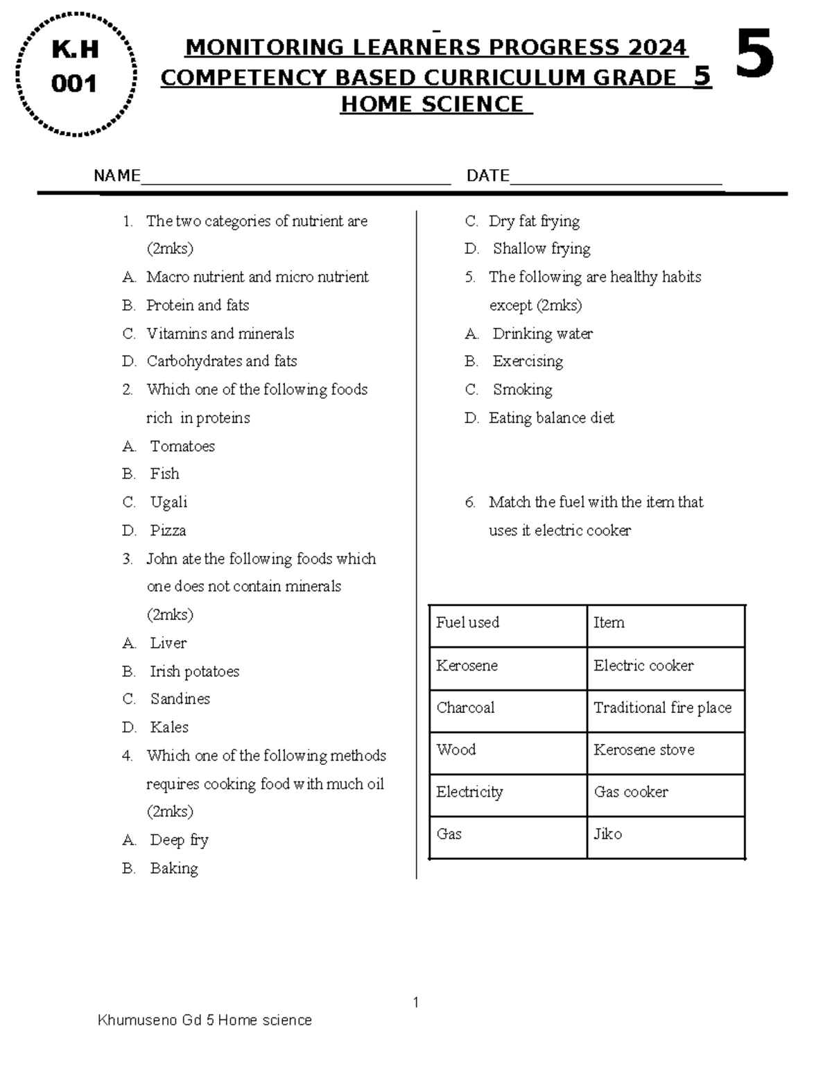 Home science grade 5 - this is a mandatory assignments - 1. The two categories of nutrient are ...