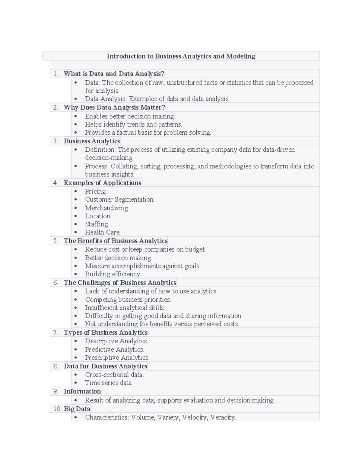 ITIS Lecture 1 - Introduction to Business Analytics and Modeling 1. What is Data and Data ...