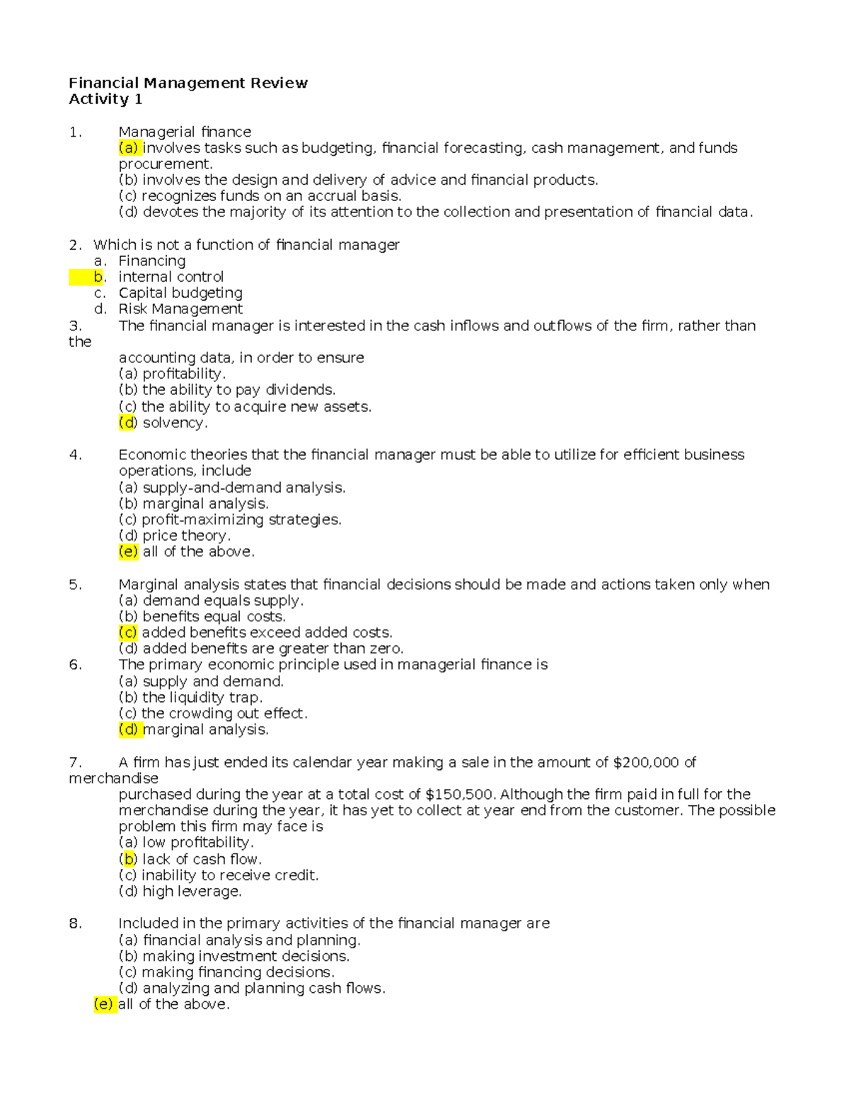 Act-1 Fin Ma overview questions - Financial Management Review Activity ...