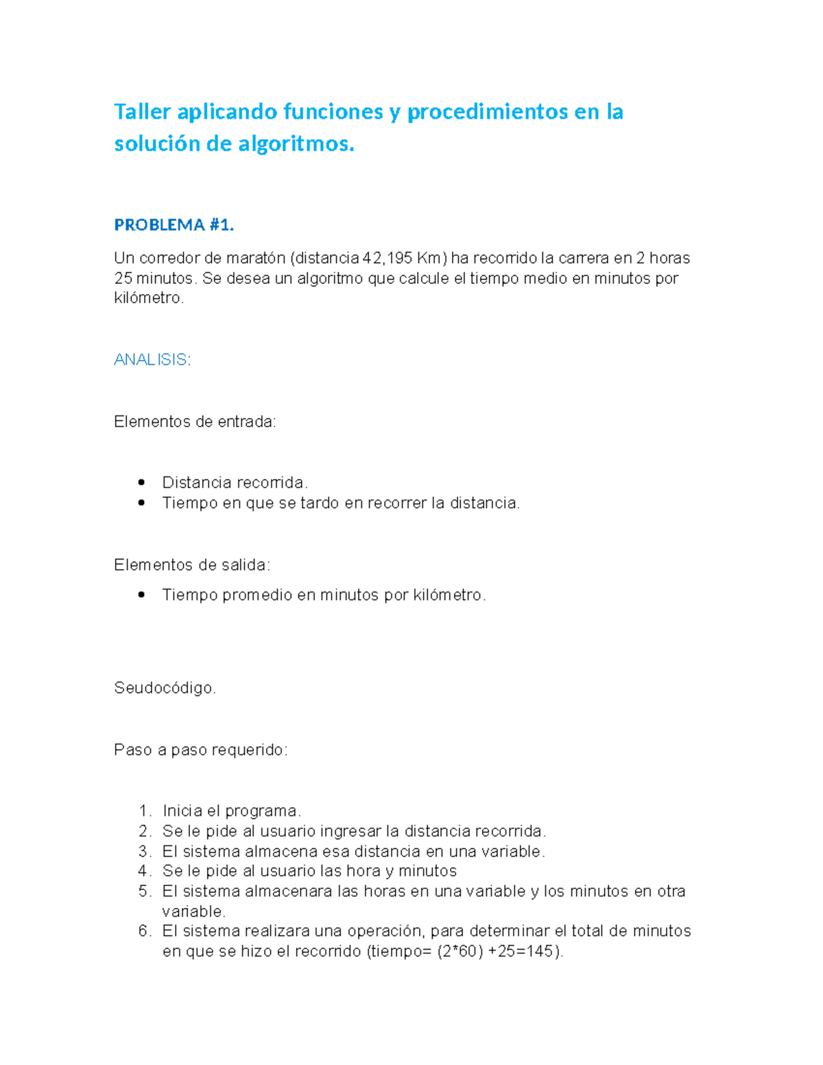 Solución de algoritmos - Taller aplicando funciones y procedimientos en ...