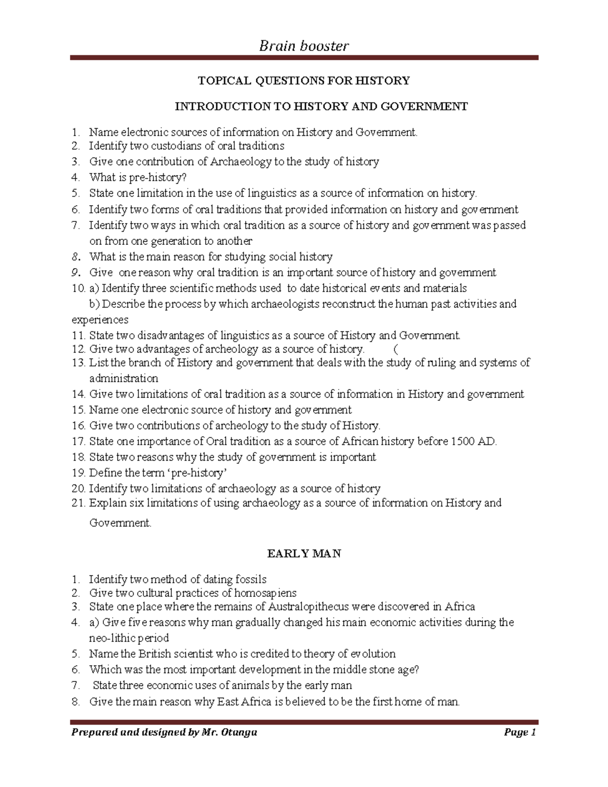 Topical Questions FOR History - TOPICAL QUESTIONS FOR HISTORY ...