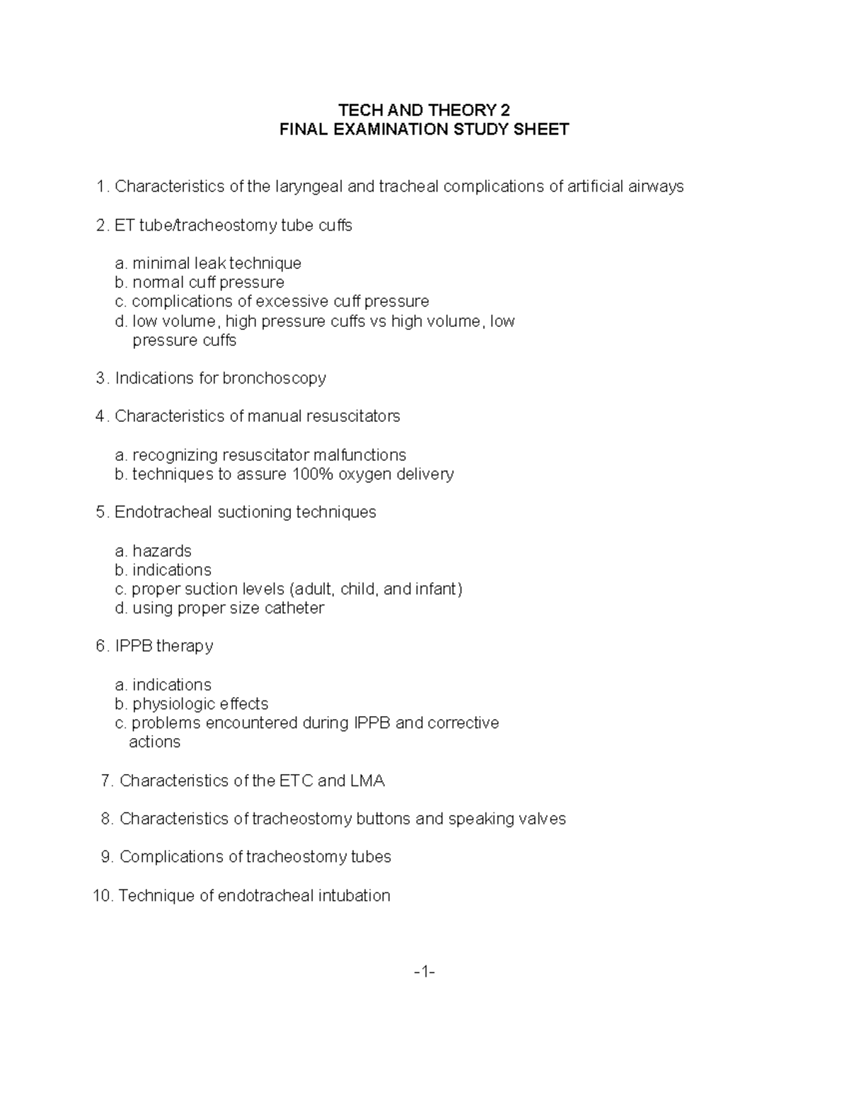 Tech Theory 2 Final Exam Review(1) - TECH AND THEORY 2 FINAL EXAMINATION STUDY SHEET ...