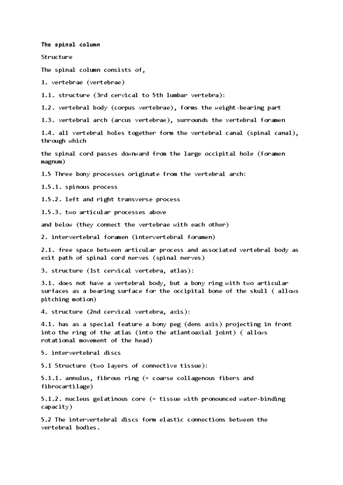 The spinal column - Lecture notes 2 - The spinal column Structure The ...