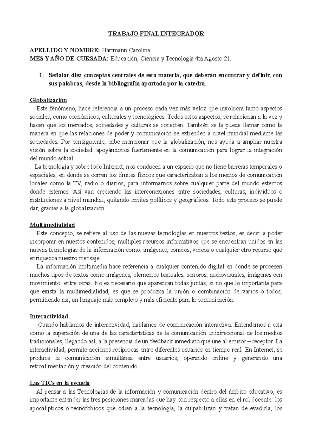 Trabajo Final Integrador. Carolina Hartmann - TRABAJO FINAL INTEGRADOR ...