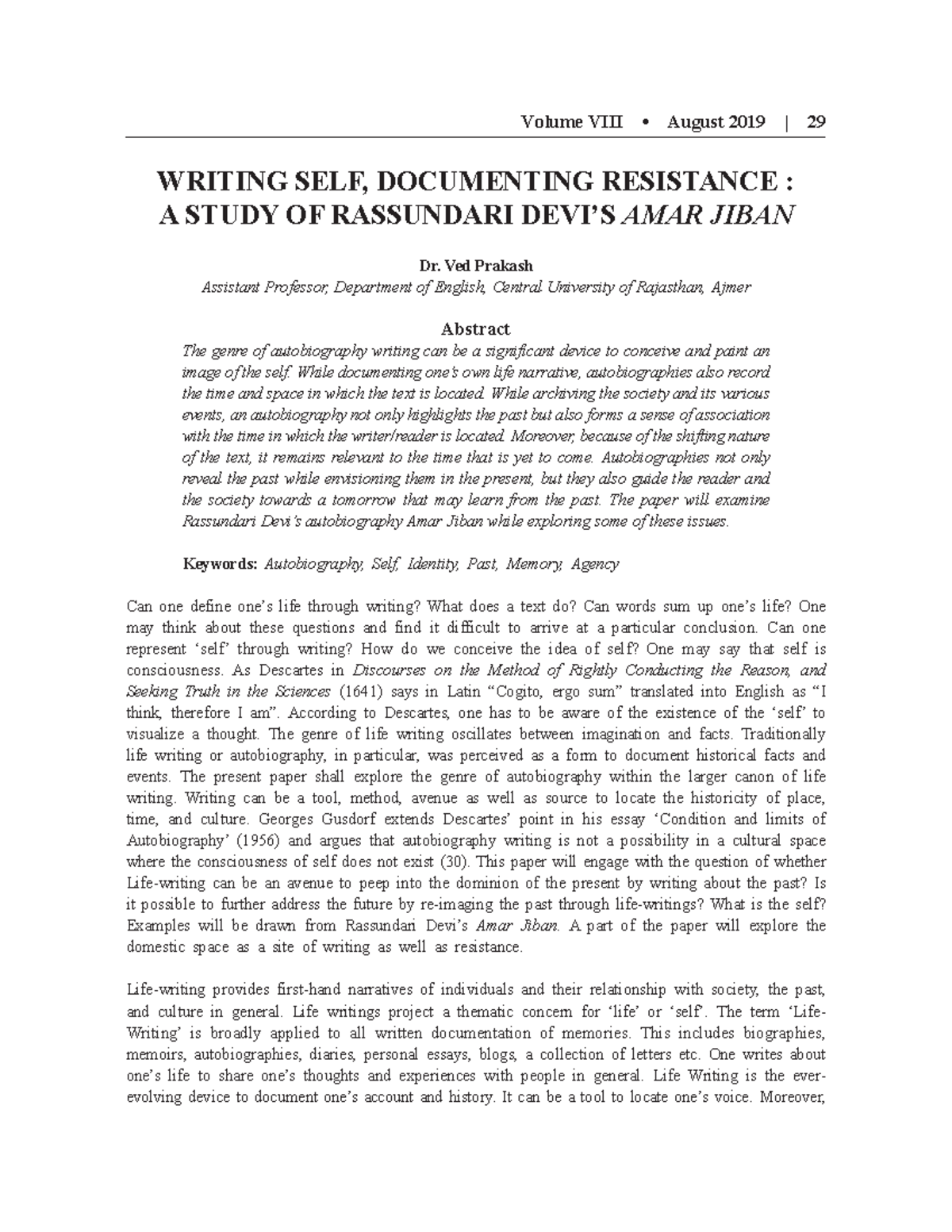 Writing Self Documenting Resistance A Study Of Rassundari Devis Amar ...