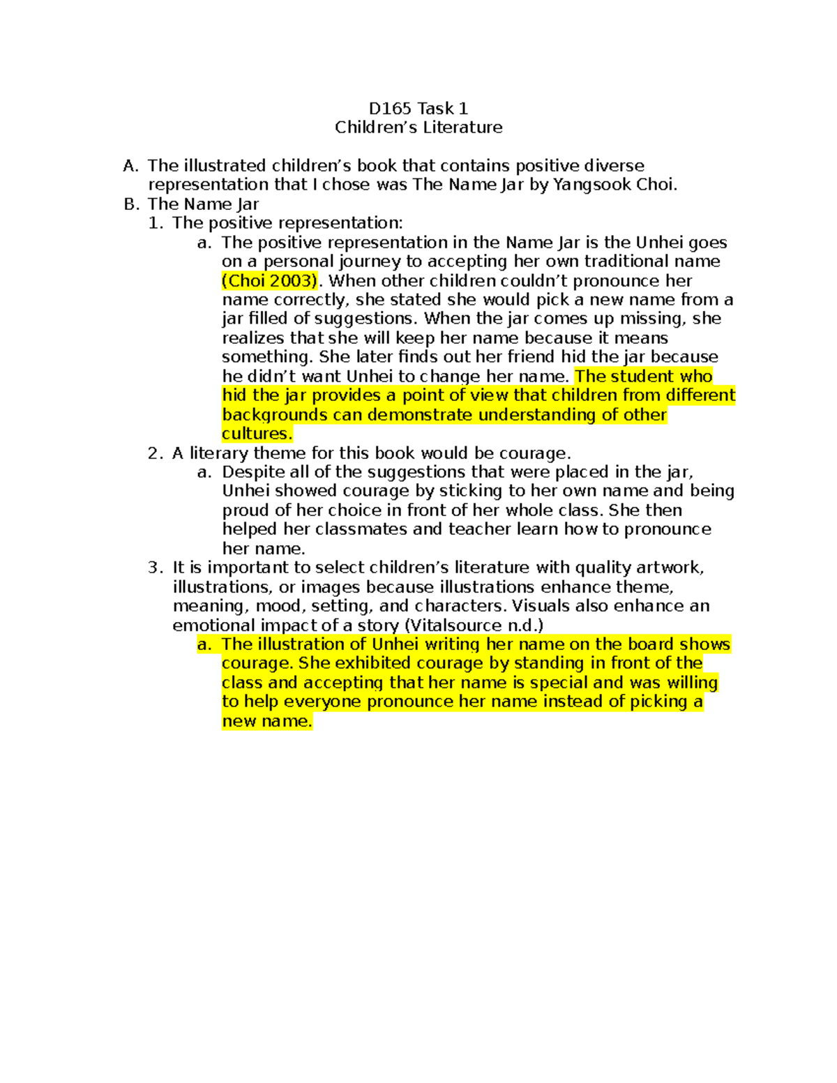 D165 Task 1 - Passed - D165 Task 1 Children’s Literature A. The ...