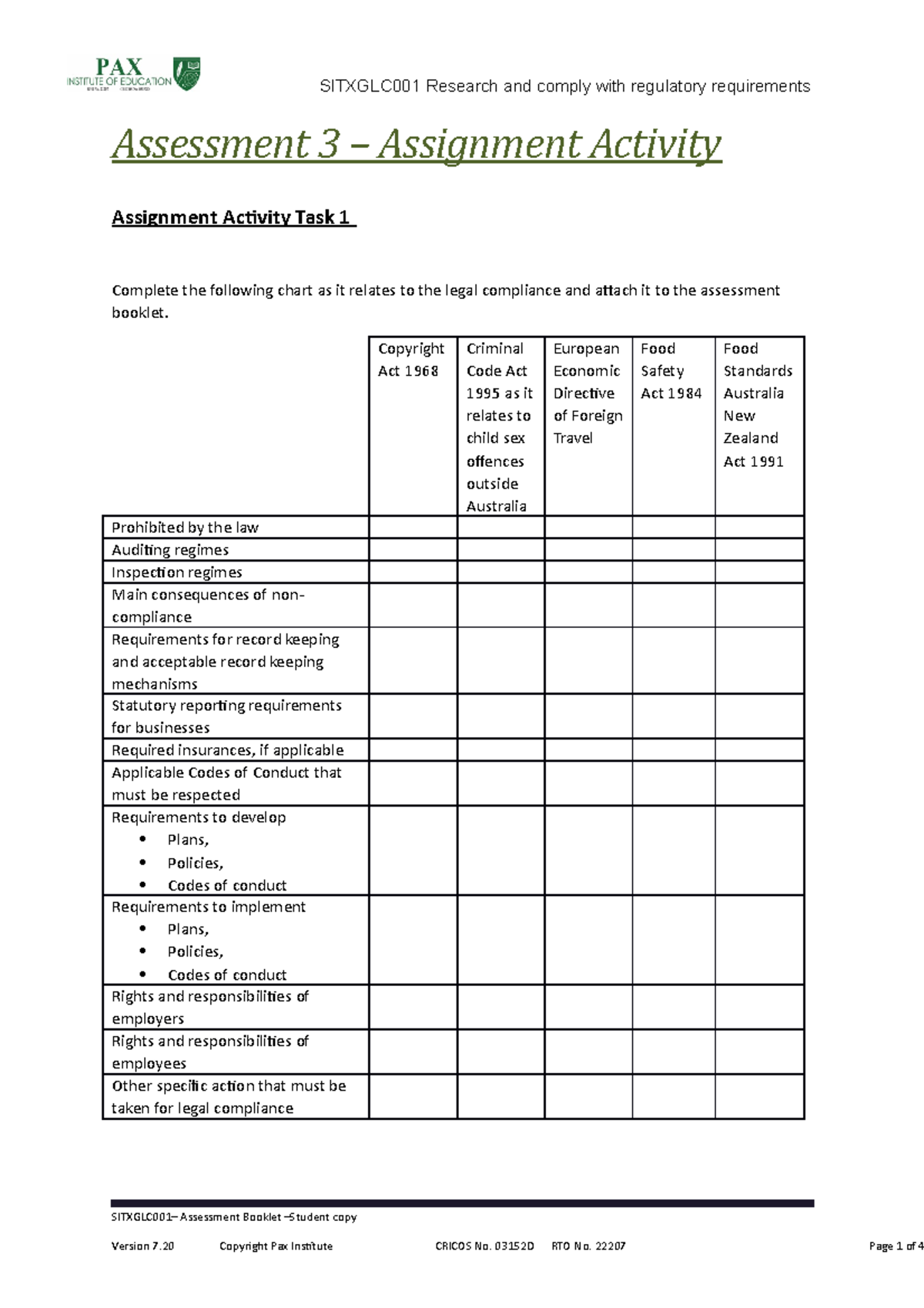 Assignment Activity Task 1- Sitxglc 001 - Assessment 3 – Assignment ...