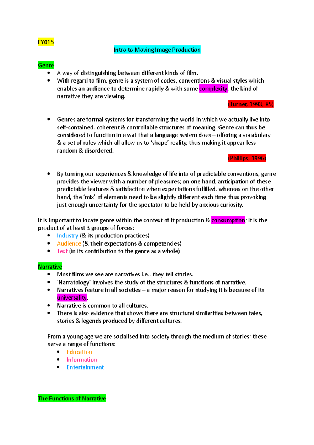 Intro to moving image Notes 1 - FY Intro to Moving Image Production ...