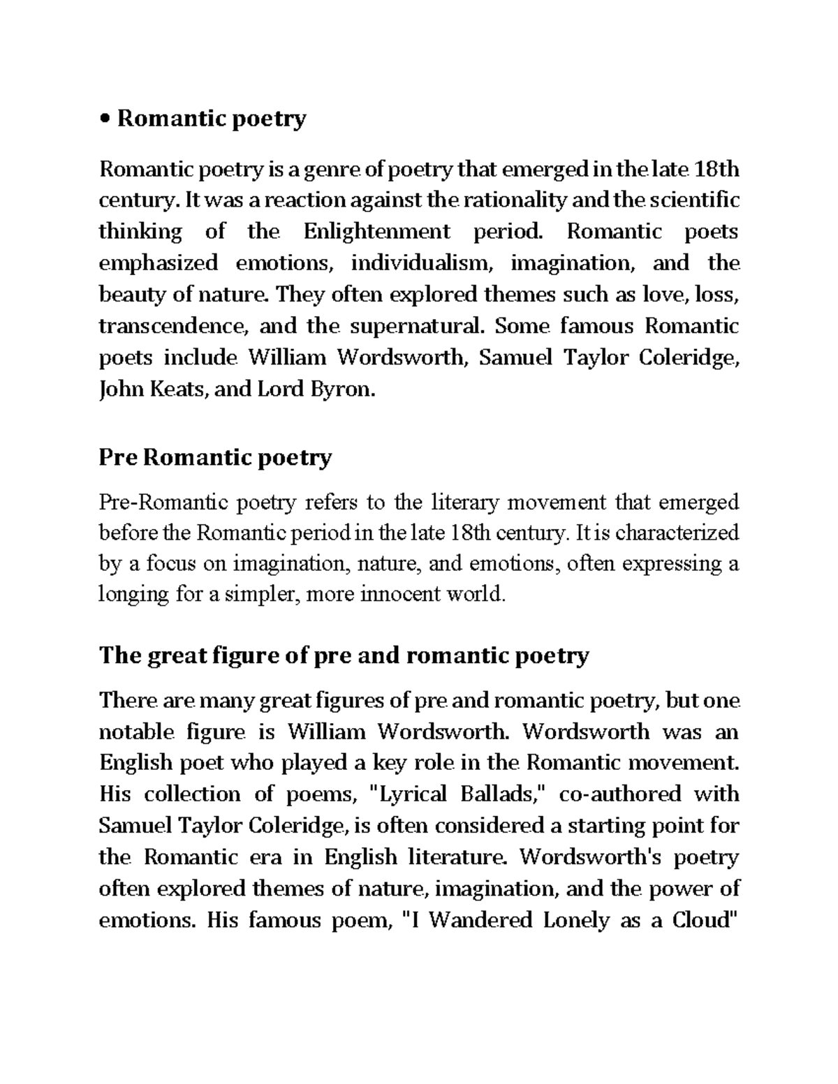 London - • Romantic poetry Romantic poetry is a genre of poetry that ...