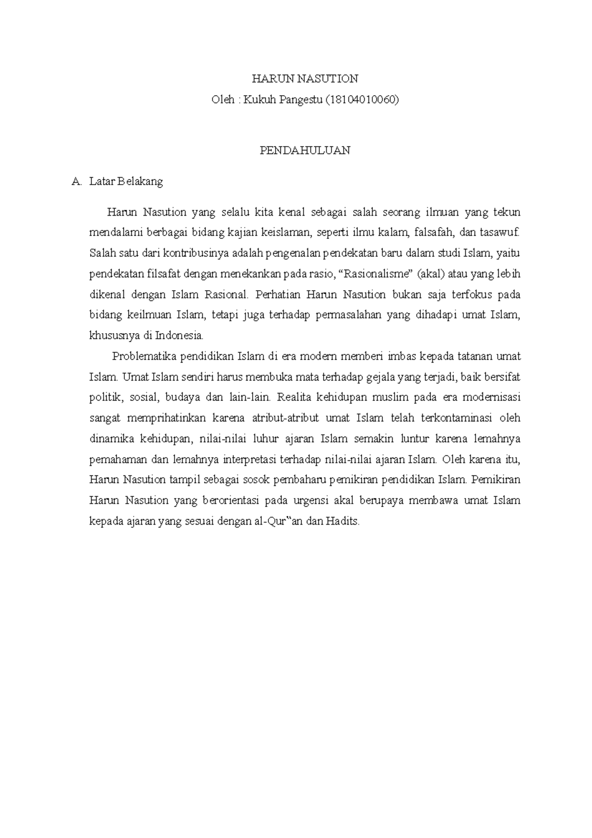 Biodata Harun Nasution - HARUN NASUTION Oleh : Kukuh Pangestu ...