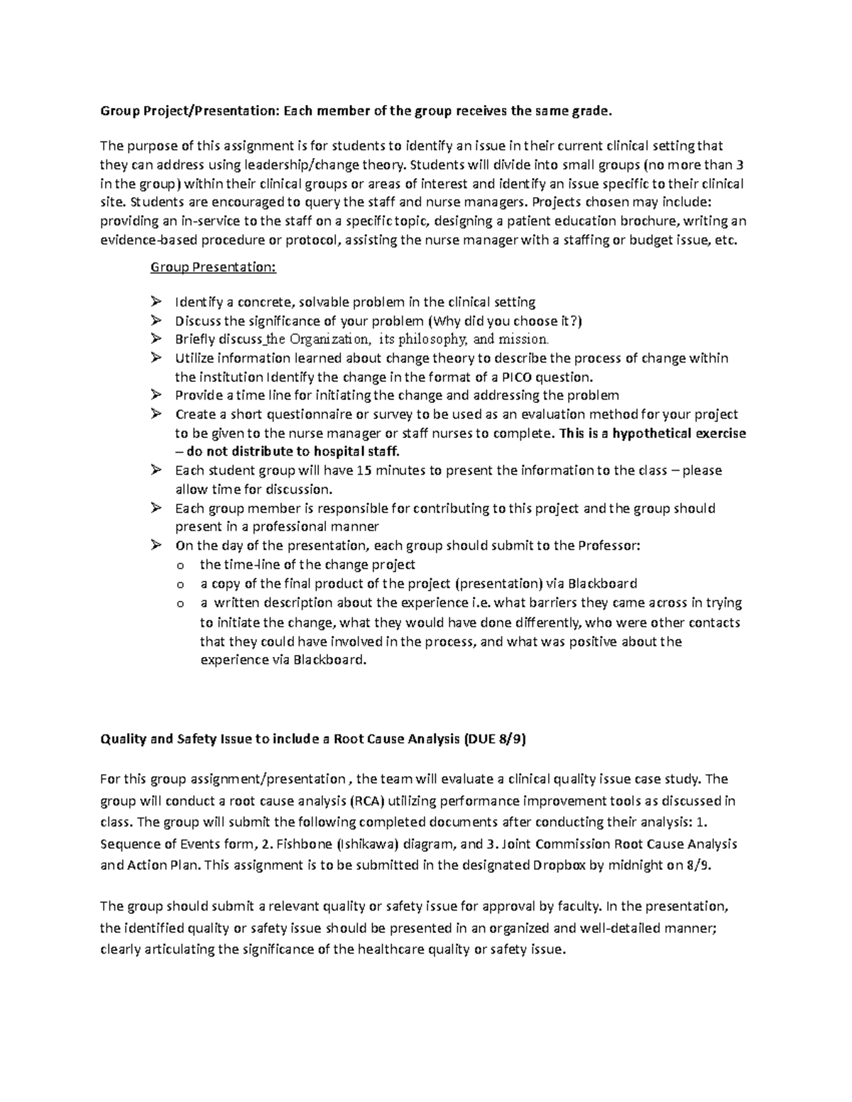 Group Project - notes - Group Project/Presentation: Each member of the ...