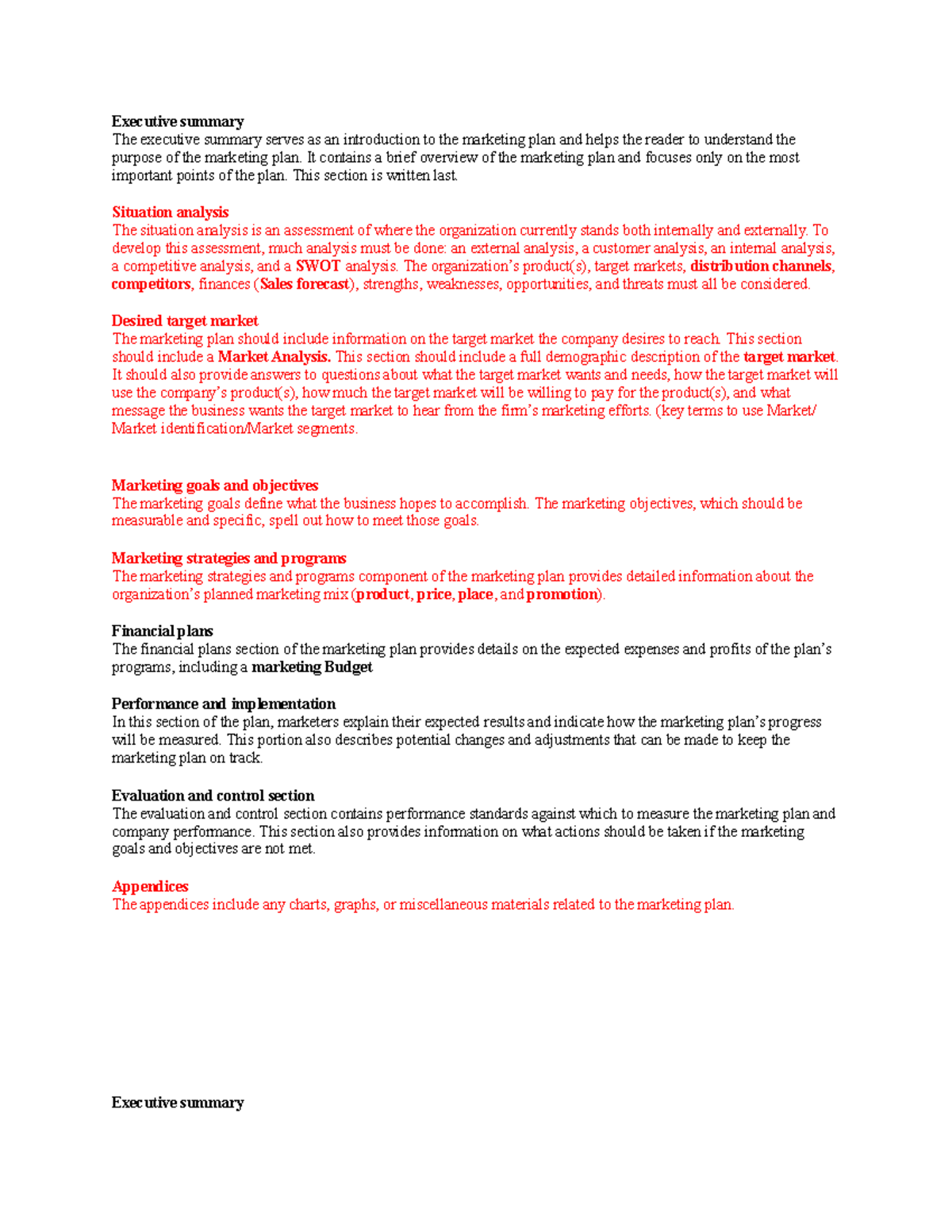 Marketing plan outline - Executive summary The executive summary serves ...