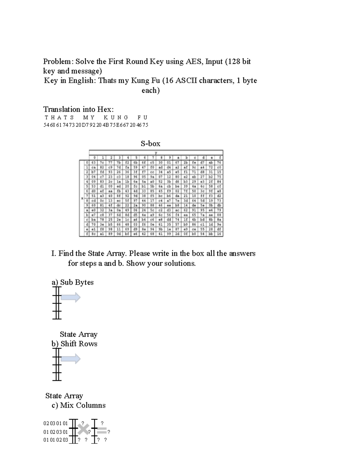 Open Aesexam - Problem: Solve the First Round Key using AES, Input (128 ...