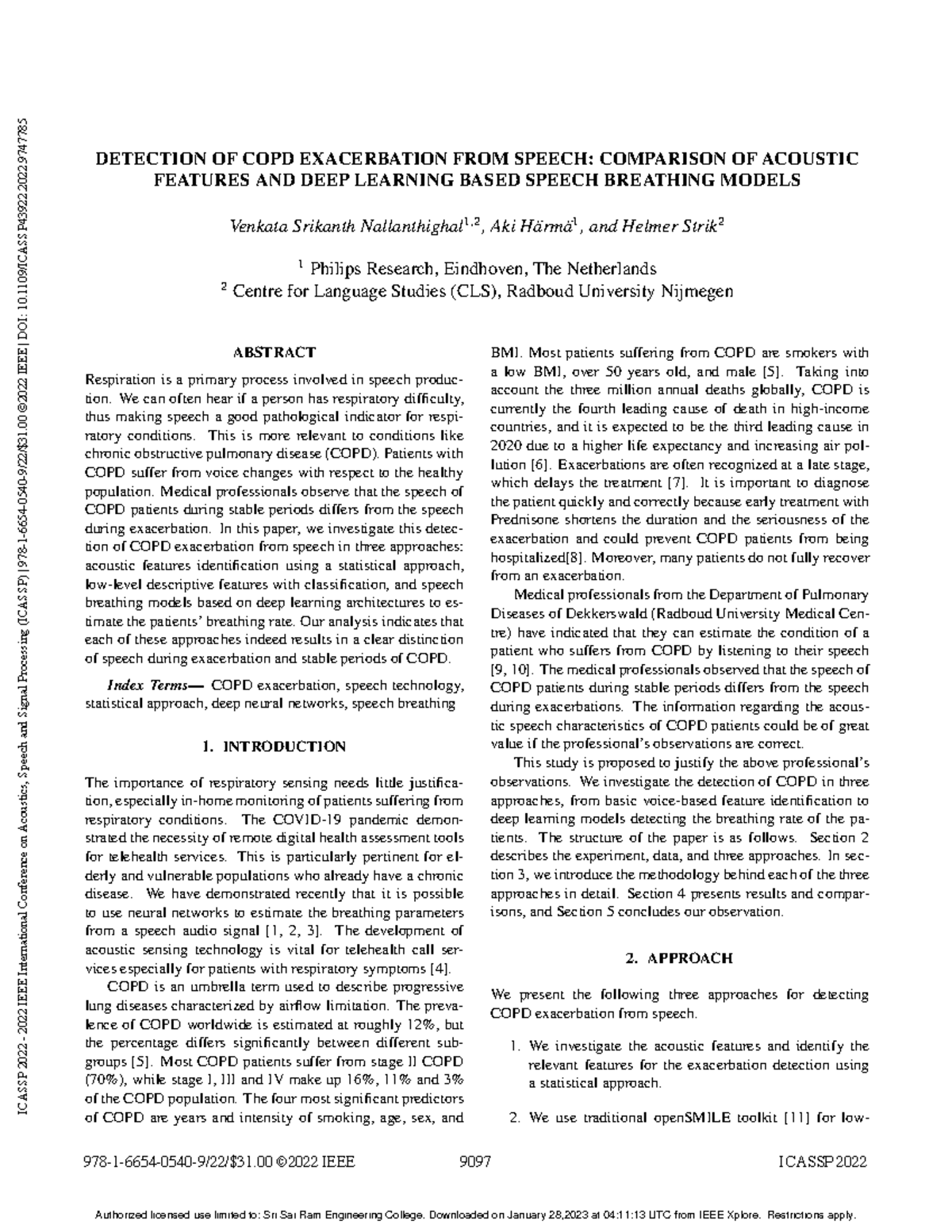 Detection of COPD Exacerbation from Speech Comparison of Acoustic Features and Deep Learning ...