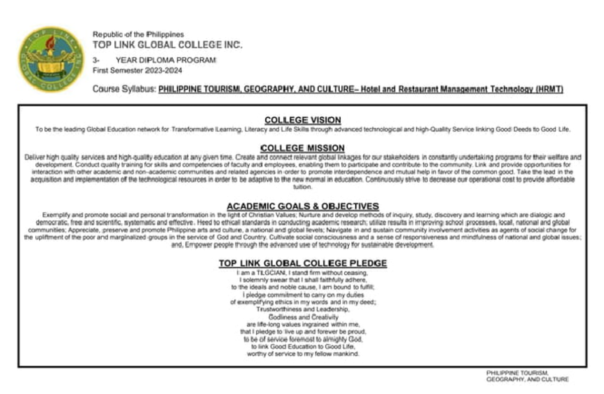 Global Interstate - Republic of the Philippines TOP LINK GLOBAL COLLEGE ...