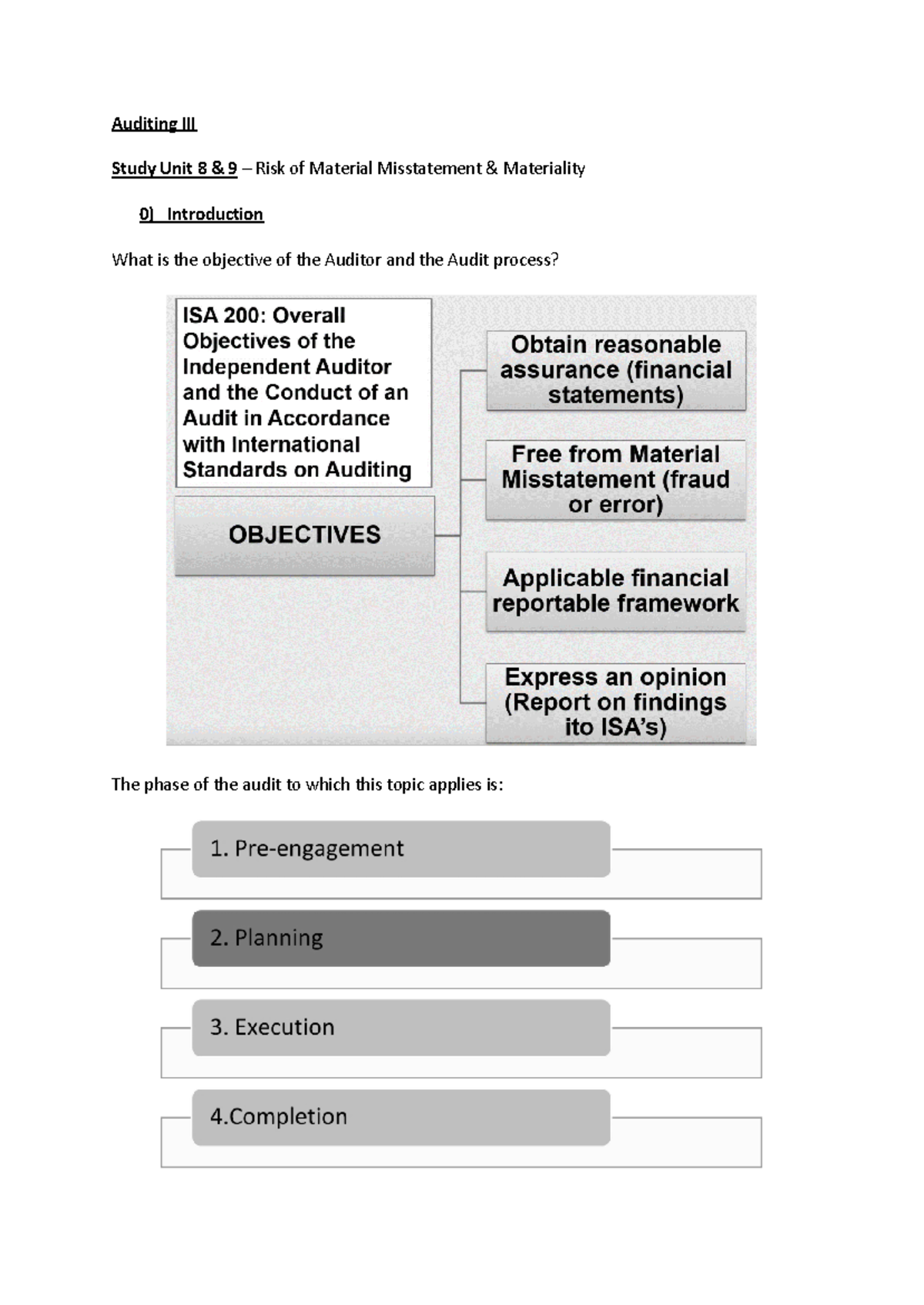 Study Unit 8 9 - Ro MM and Materiality - Auditing III Study Unit 8 & 9 ...