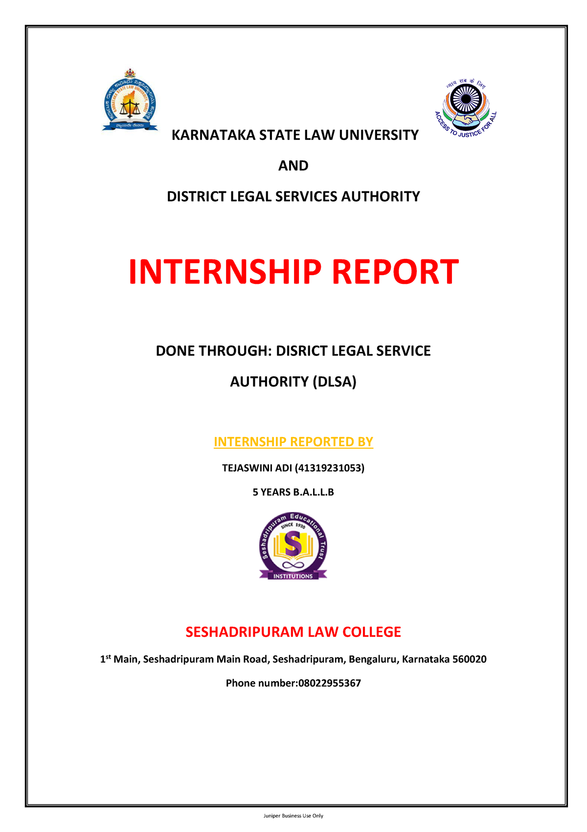 Tejaswini Internship Report - KARNATAKA STATE LAW UNIVERSITY AND ...