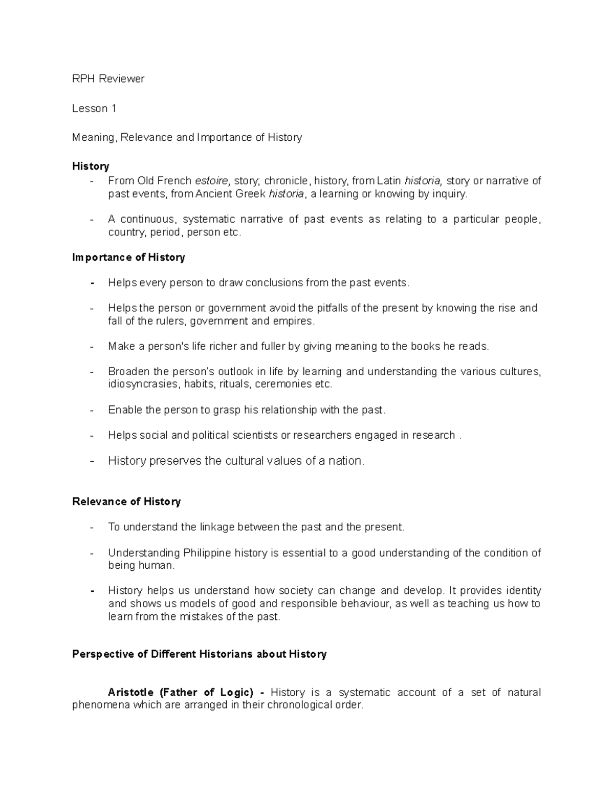 READING IN PHLIPPINES HISTORY-Reviewer - RPH Reviewer Lesson 1 Meaning ...