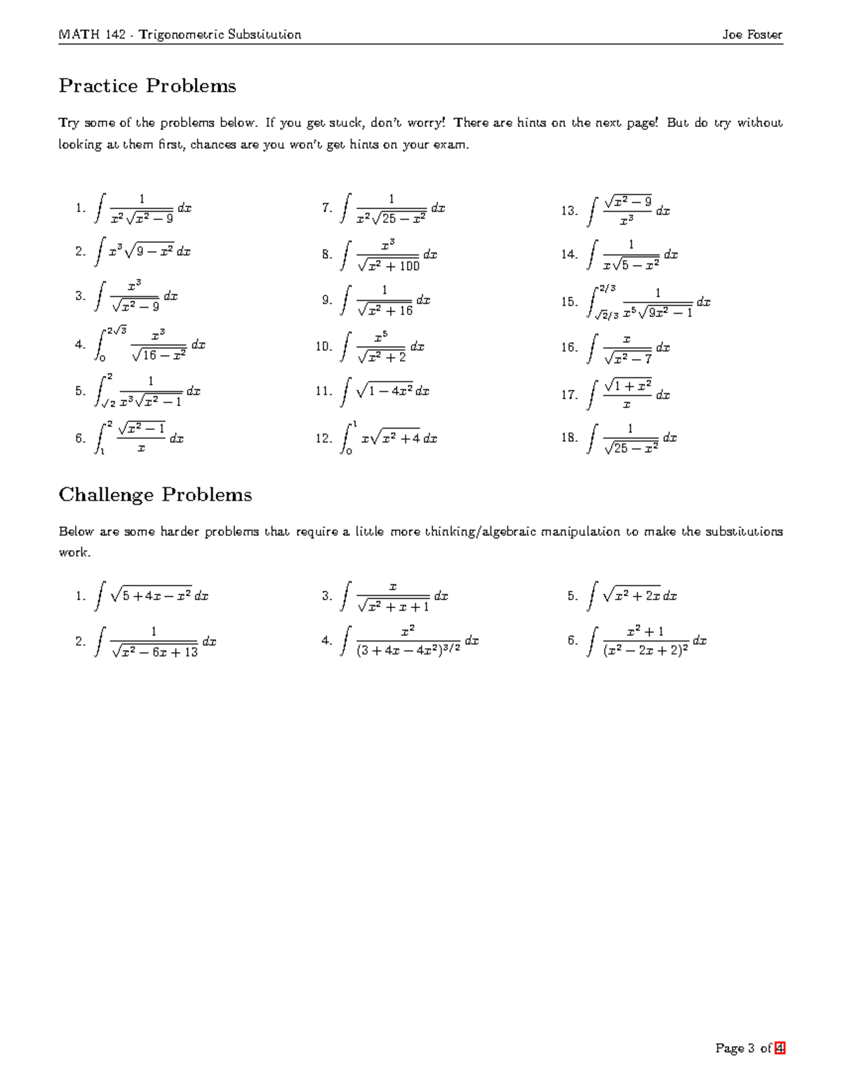 Trigonometric Substitution - If you get stuck, don’t worry! There are ...
