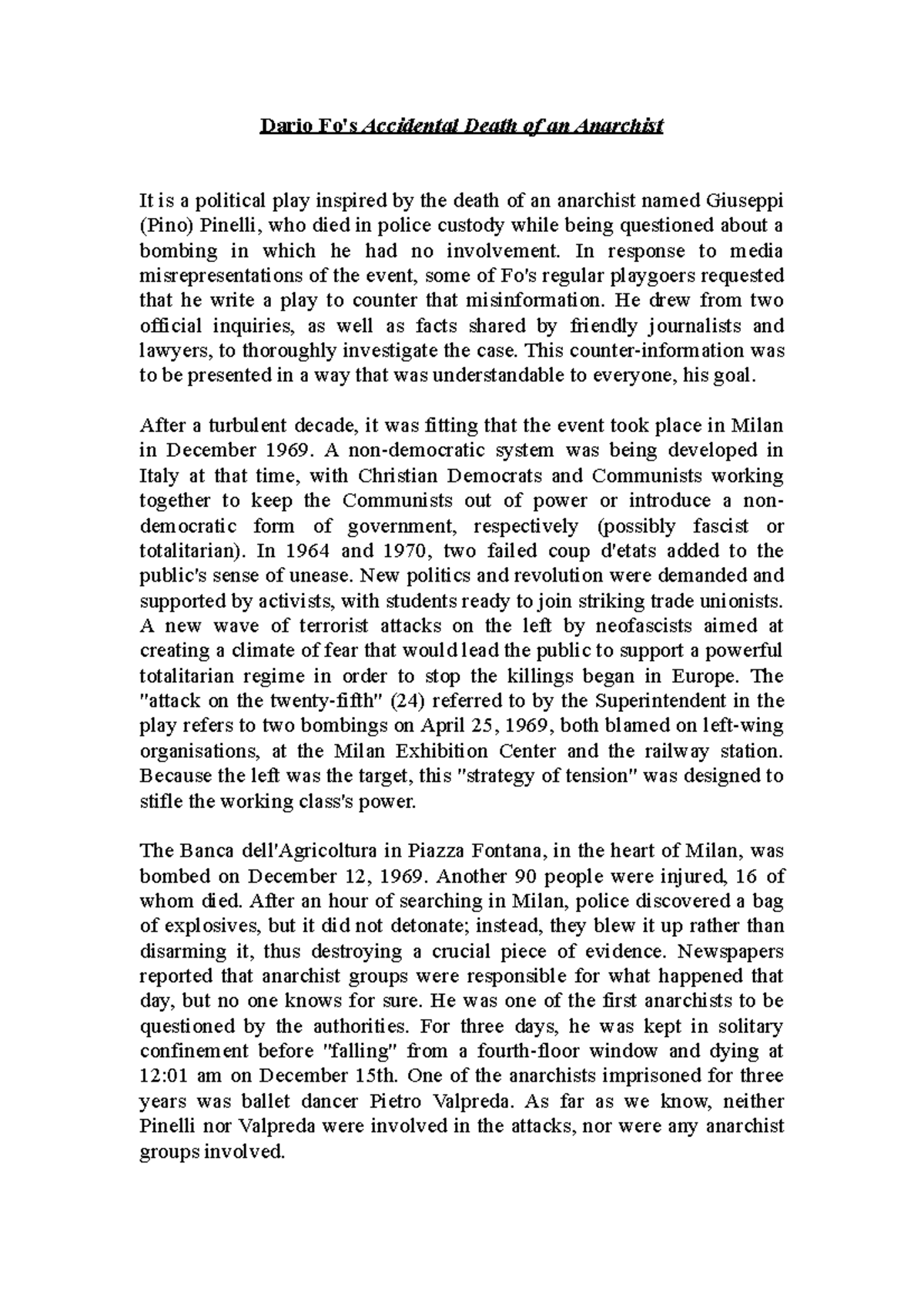 Dario Fo's Accidental Death of an Anarchist - World Literature - AMU ...