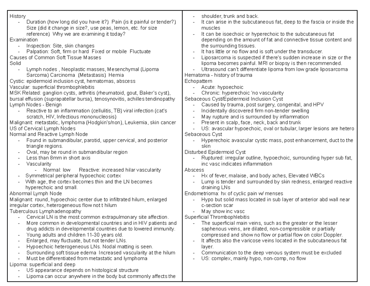 MSK- Soft Tissue Masses - History - Duration (how long did you have it ...