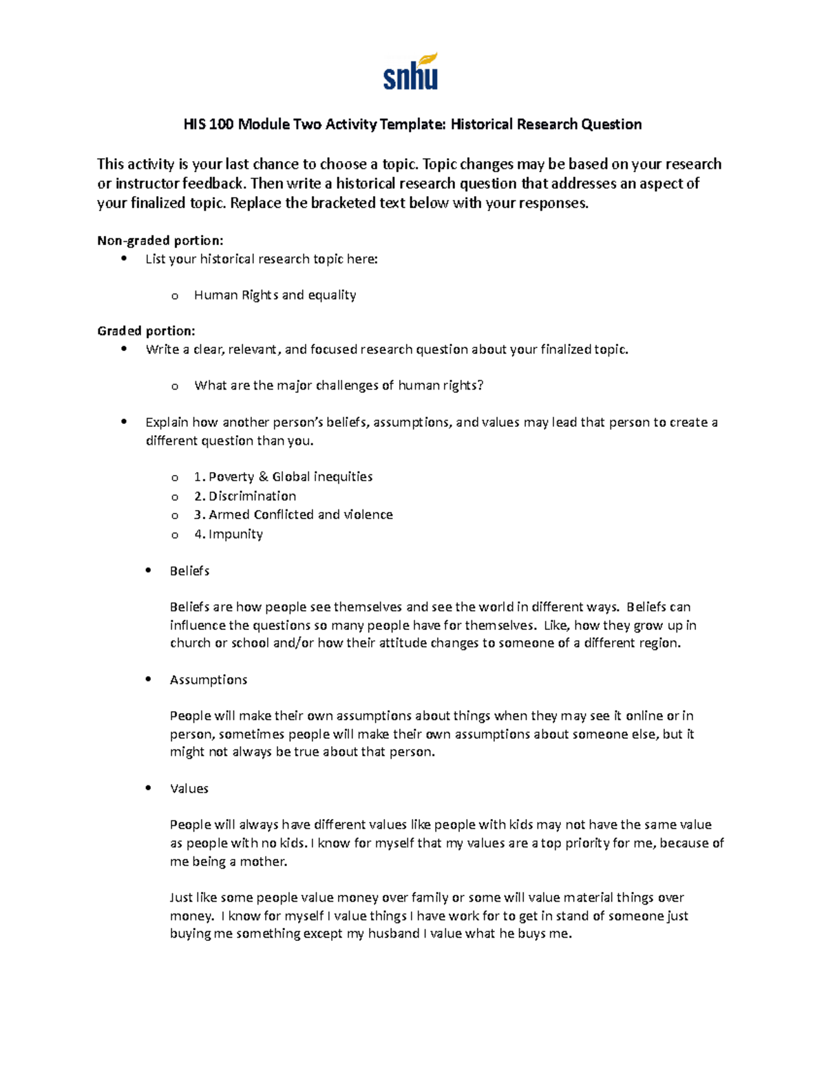 HIS 100 Module Two Activity Research Question Template - HIS 100 Module ...