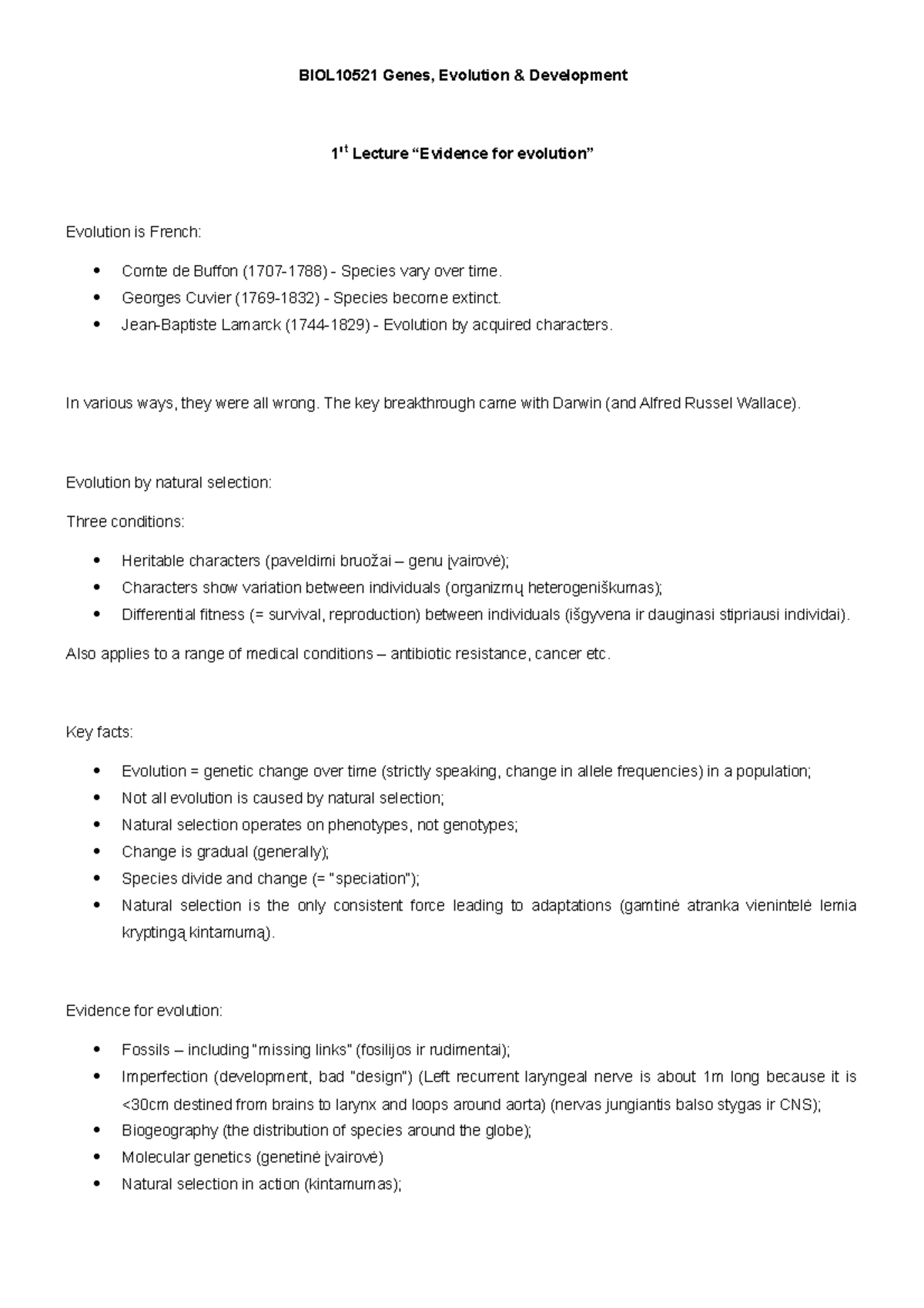BIOL10521 Genes, Evolution & Development - BIOL10521 Genes, Evolution ...