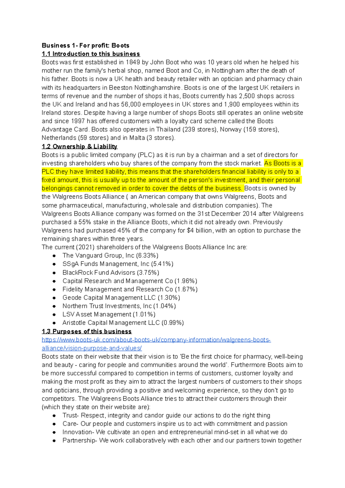 Unit 1- exploring businesses - Business 1- For profit: Boots 1 ...