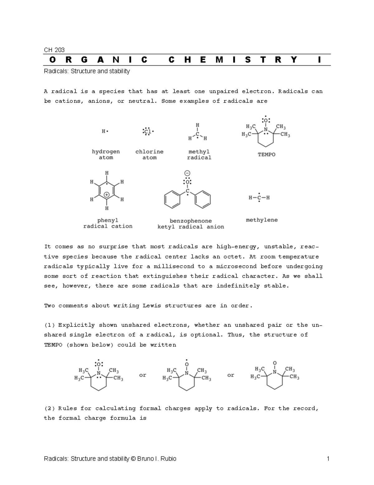 Radicals- Structure and stability - Radicals can be cations, anions, or ...