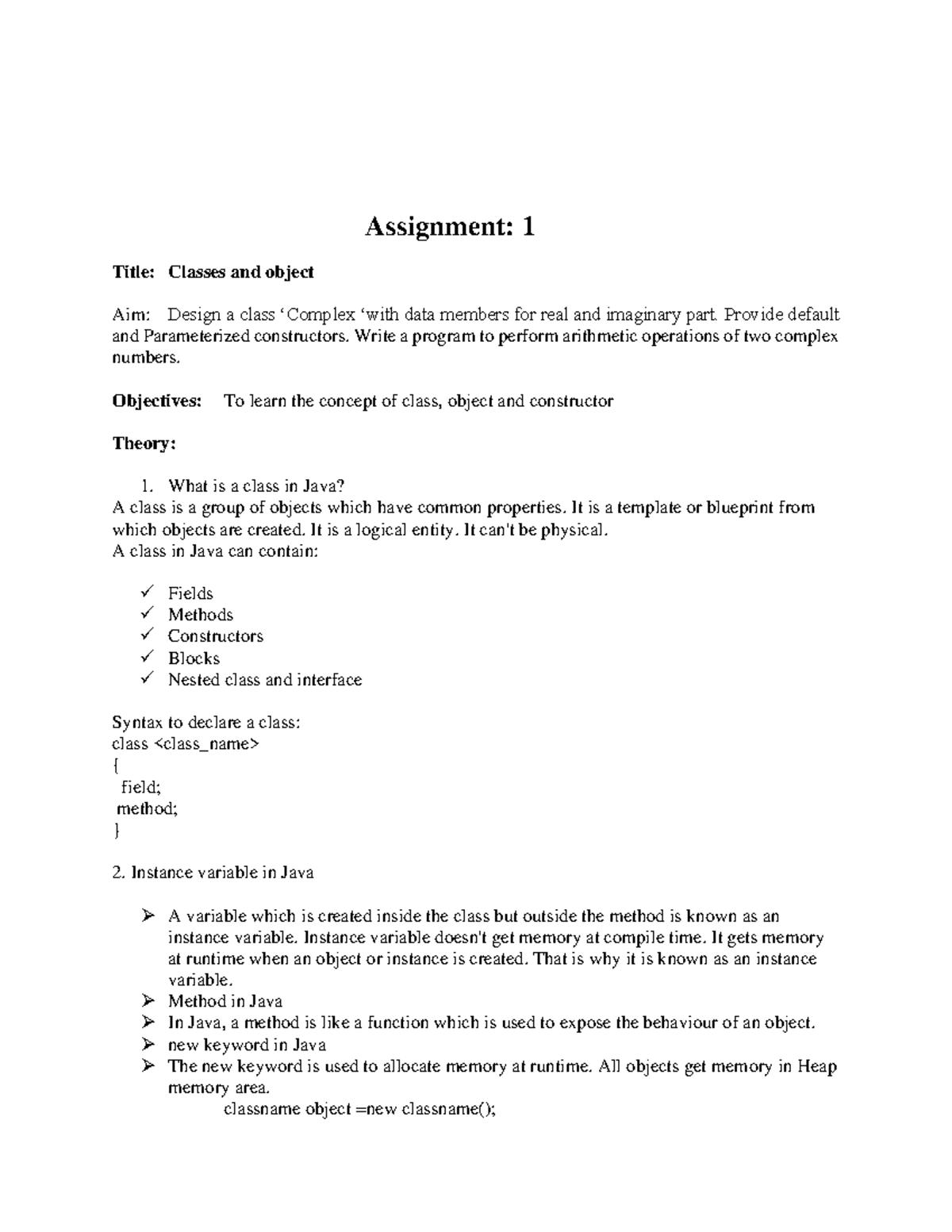 Pract 1 - Assignment: 1 Title: Classes and object Aim: Design a class ‘Complex ‘with data ...