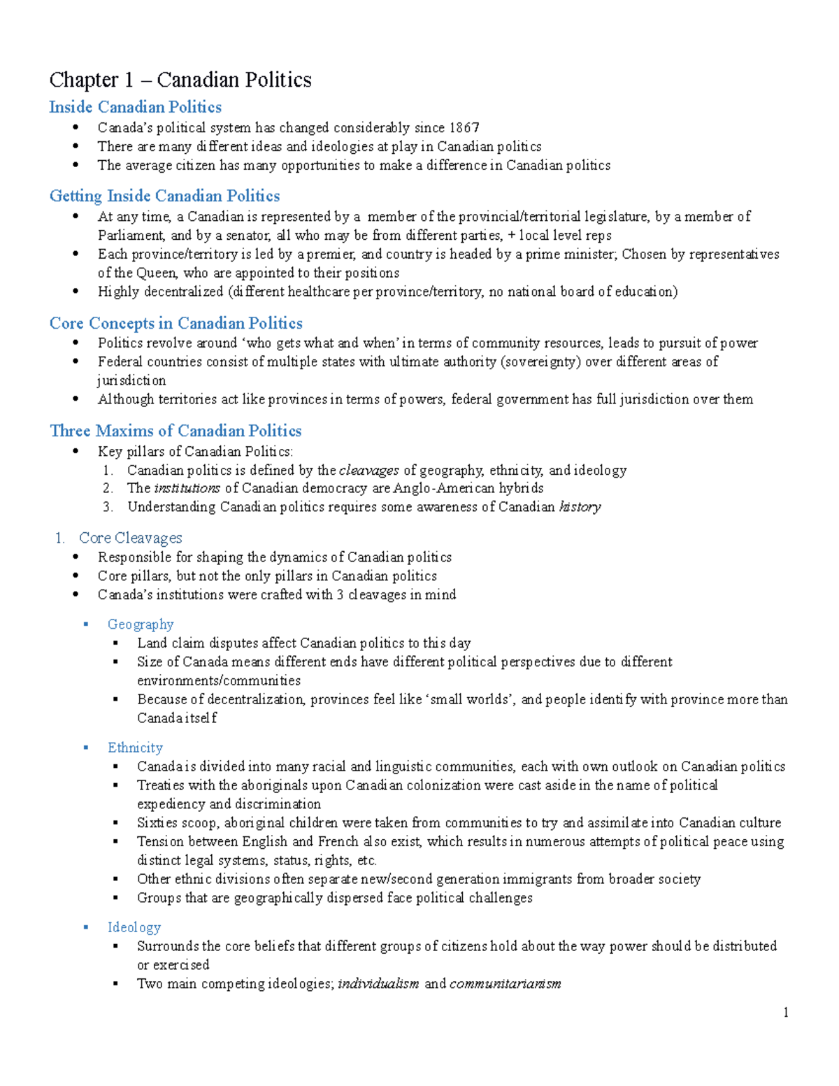 POLS 2300 Notes Summary Inside Canadian Politics Chapter 1 pols-2300-notes-summary-inside-canadian-politics-chapter-1